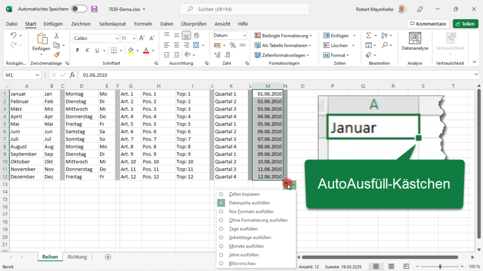 Excel Tipp: Automatische Reihen bilden